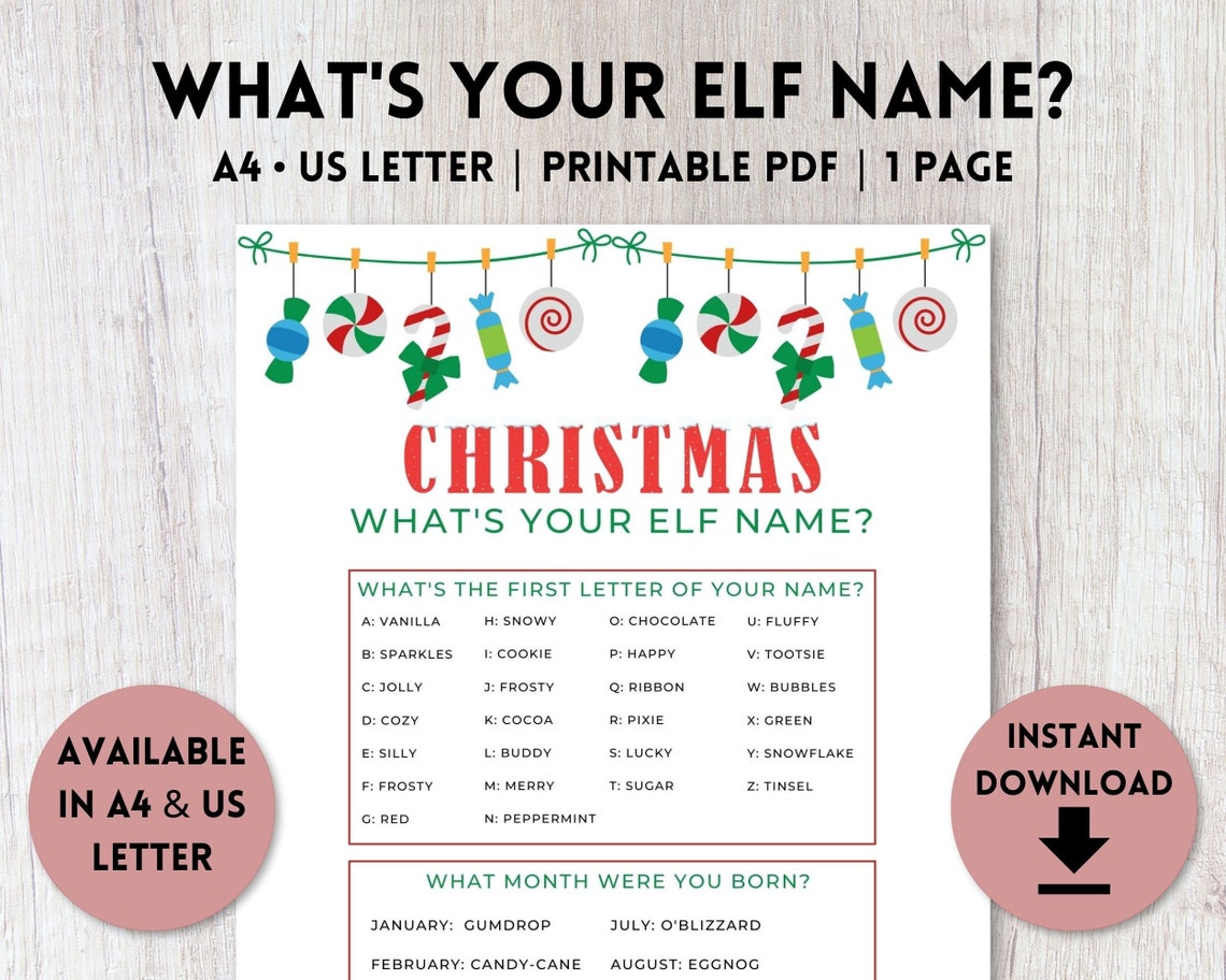 Christmas What's Your Elf Name Printable Christmas Game - Etsy