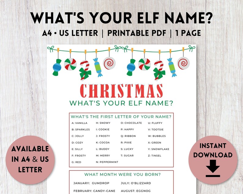 Christmas What's Your Elf Name Printable Christmas Game | Etsy