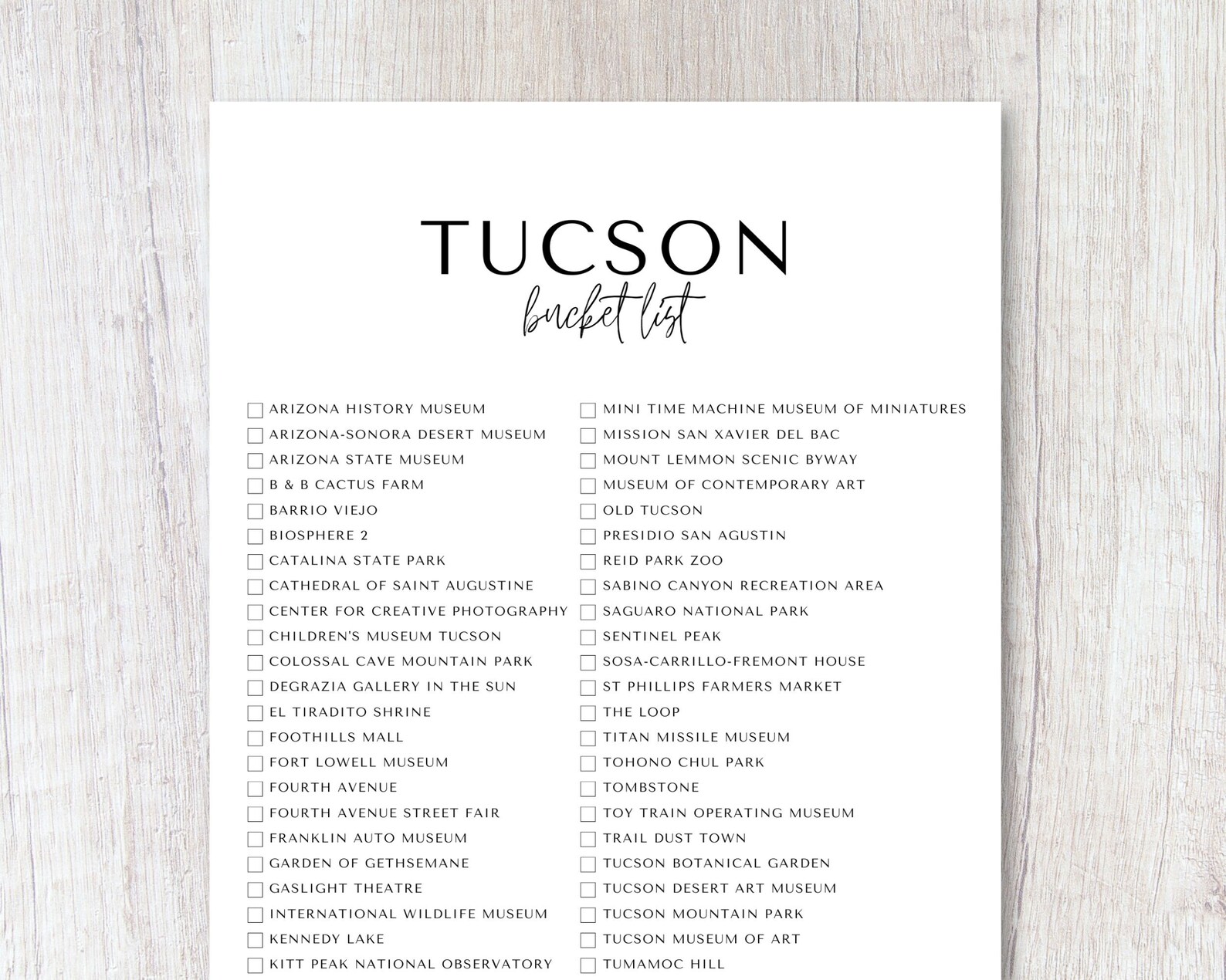 Tucson, Arizona Bucket List Printable Travel Bucket List Travel Planner ...