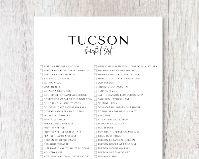Tucson, Arizona Bucket List Printable Travel Bucket List Travel Planner ... Tucson, Arizona Bucket List Printable Travel Bucket List Travel Planner ...