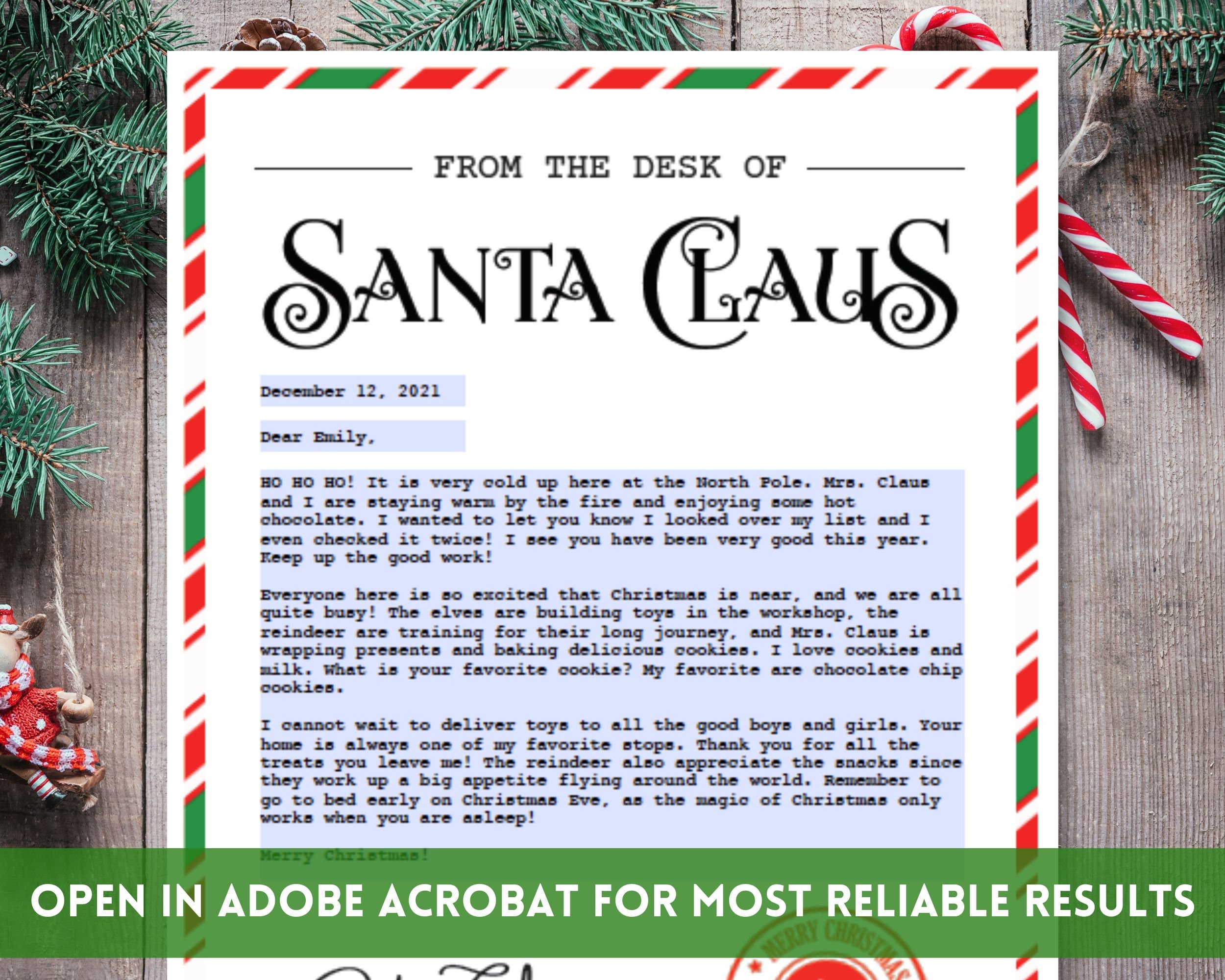 Fillable Letter From Santa Printable | Letter From Santa Claus Template ...