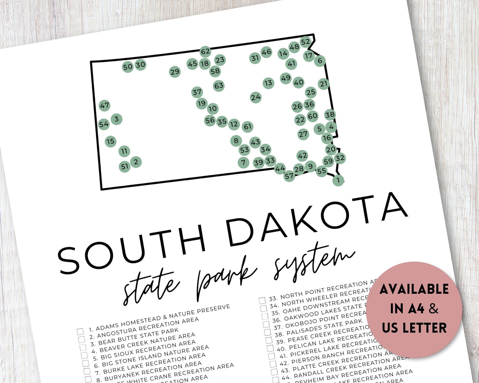 South Dakota State Park Map Printable | State Park Checklist | State ...