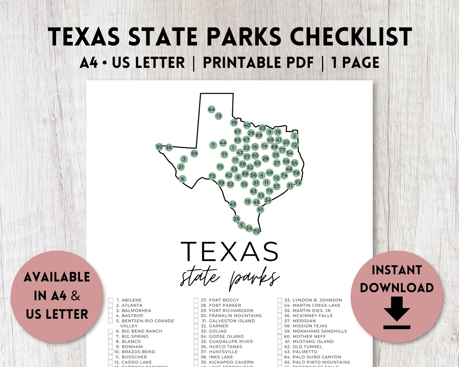 Texas State Park Map Printable | State Park Checklist | State Parks ...