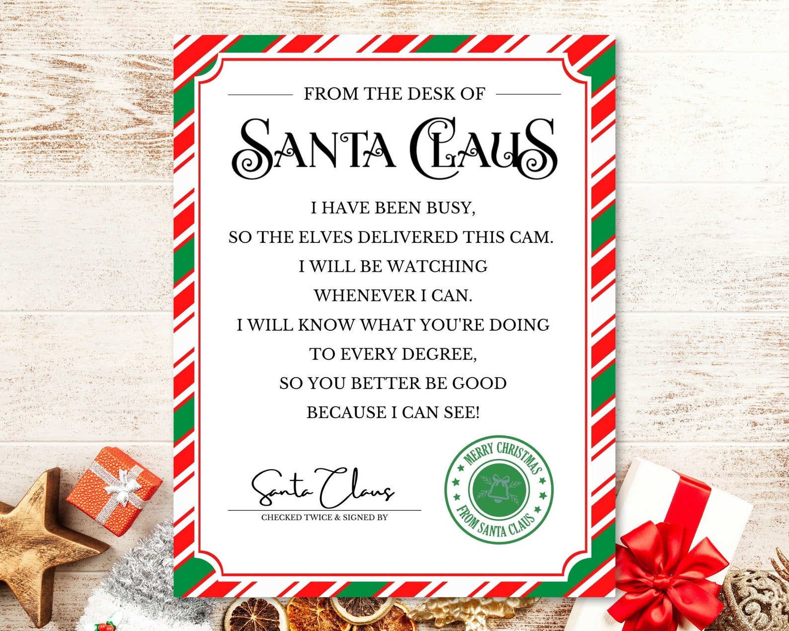 Santa Cam Letter Printable | Letter From Santa | From the Desk of Santa ...