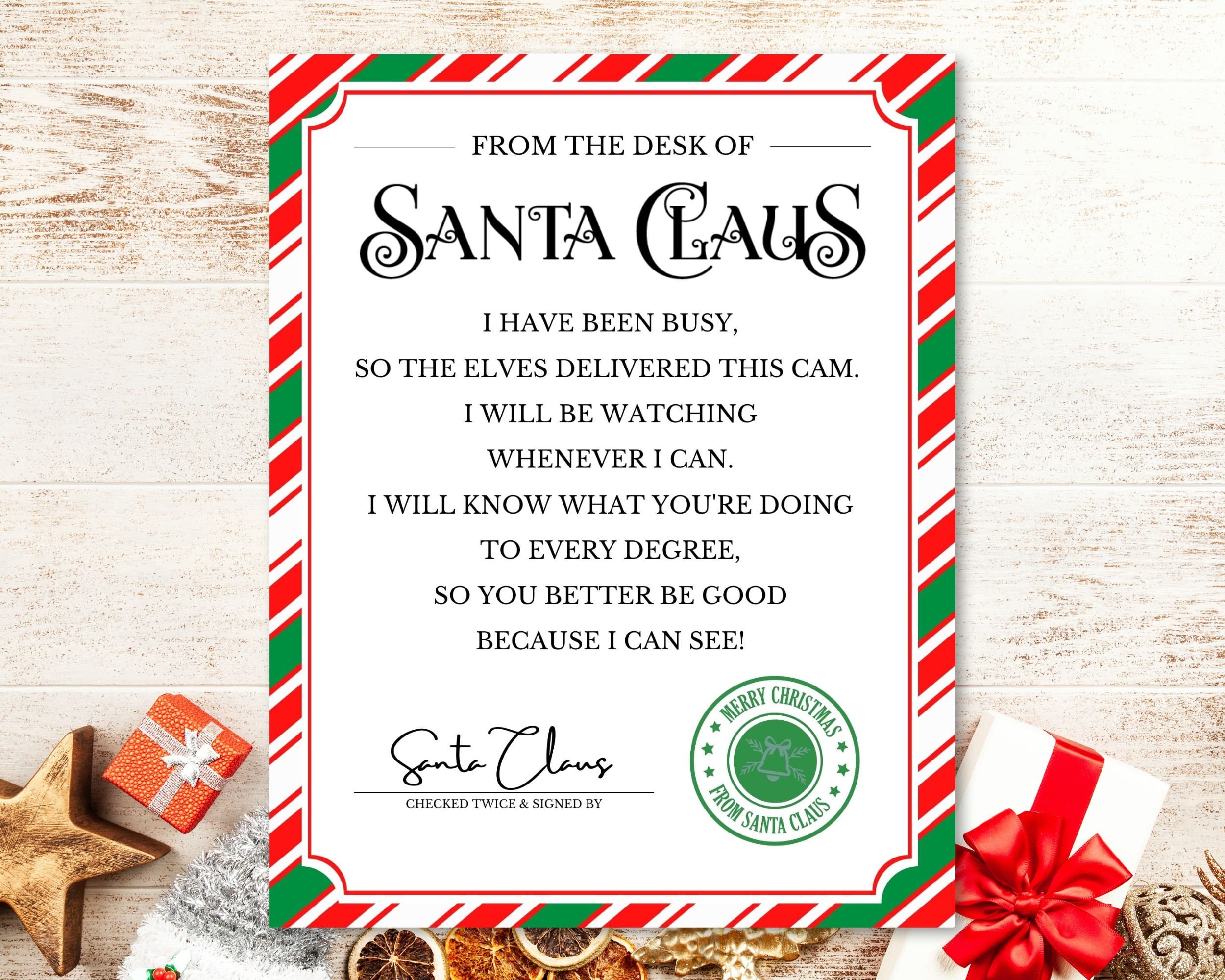 Santa Cam Letter Printable | Letter From Santa | From the Desk of Santa ...