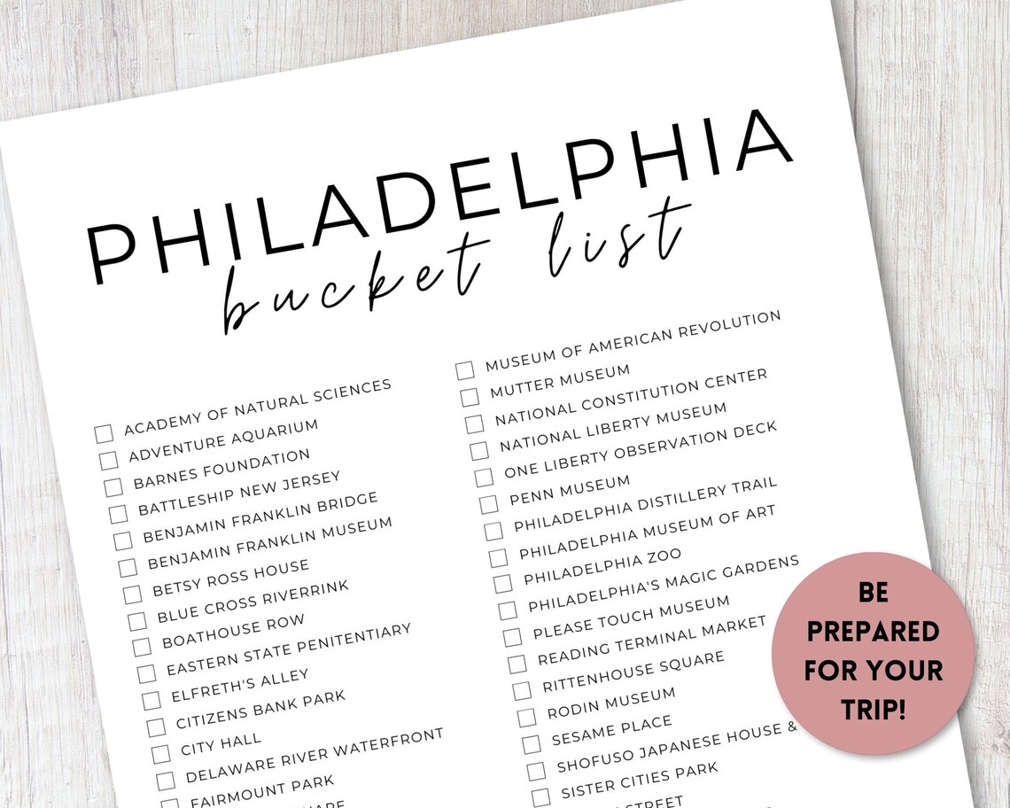 Philadelphia, Pennsylvania Bucket List Printable | Travel Bucket List ...