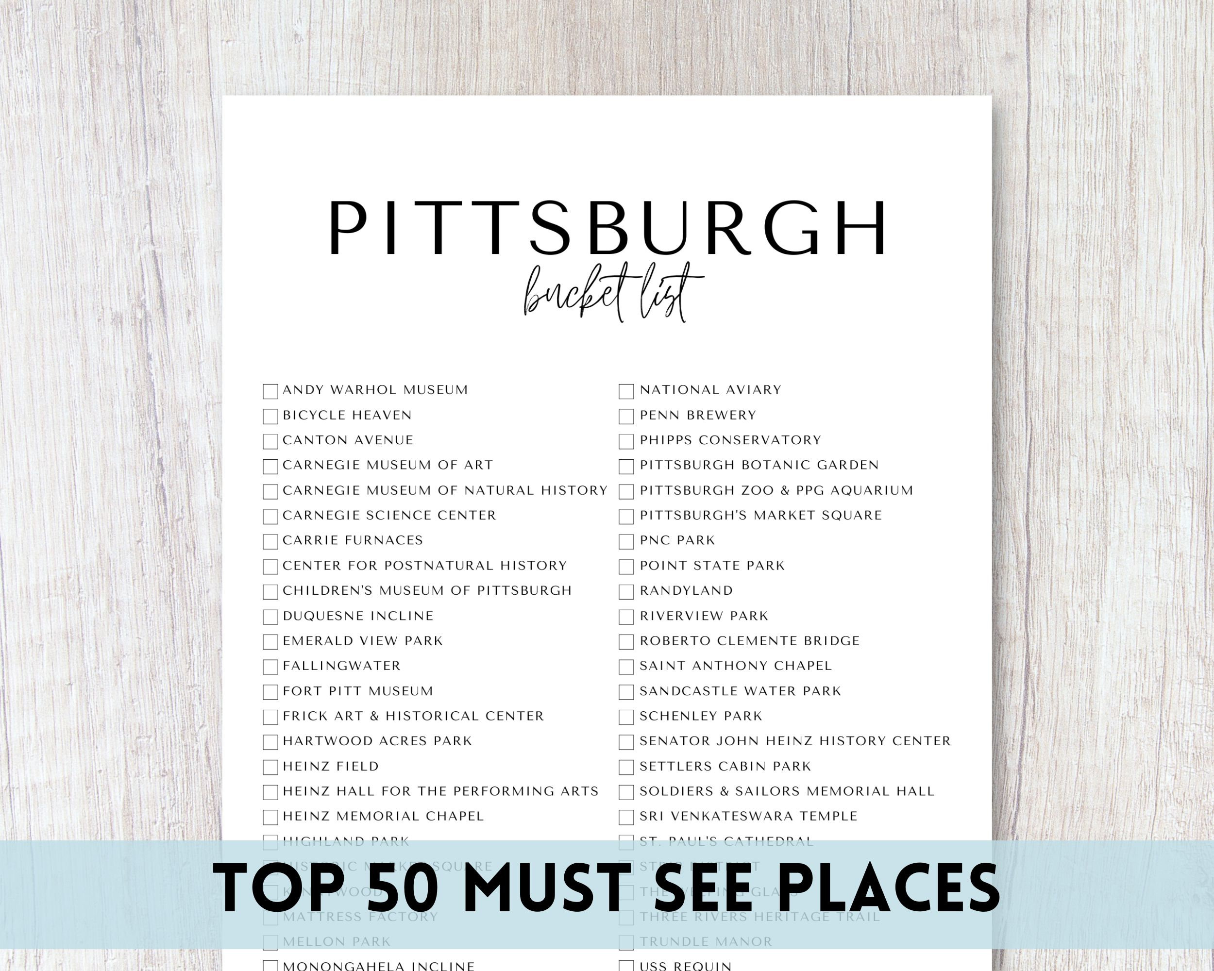 Pittsburgh, Pennsylvania Bucket List Printable Travel Bucket List ...
