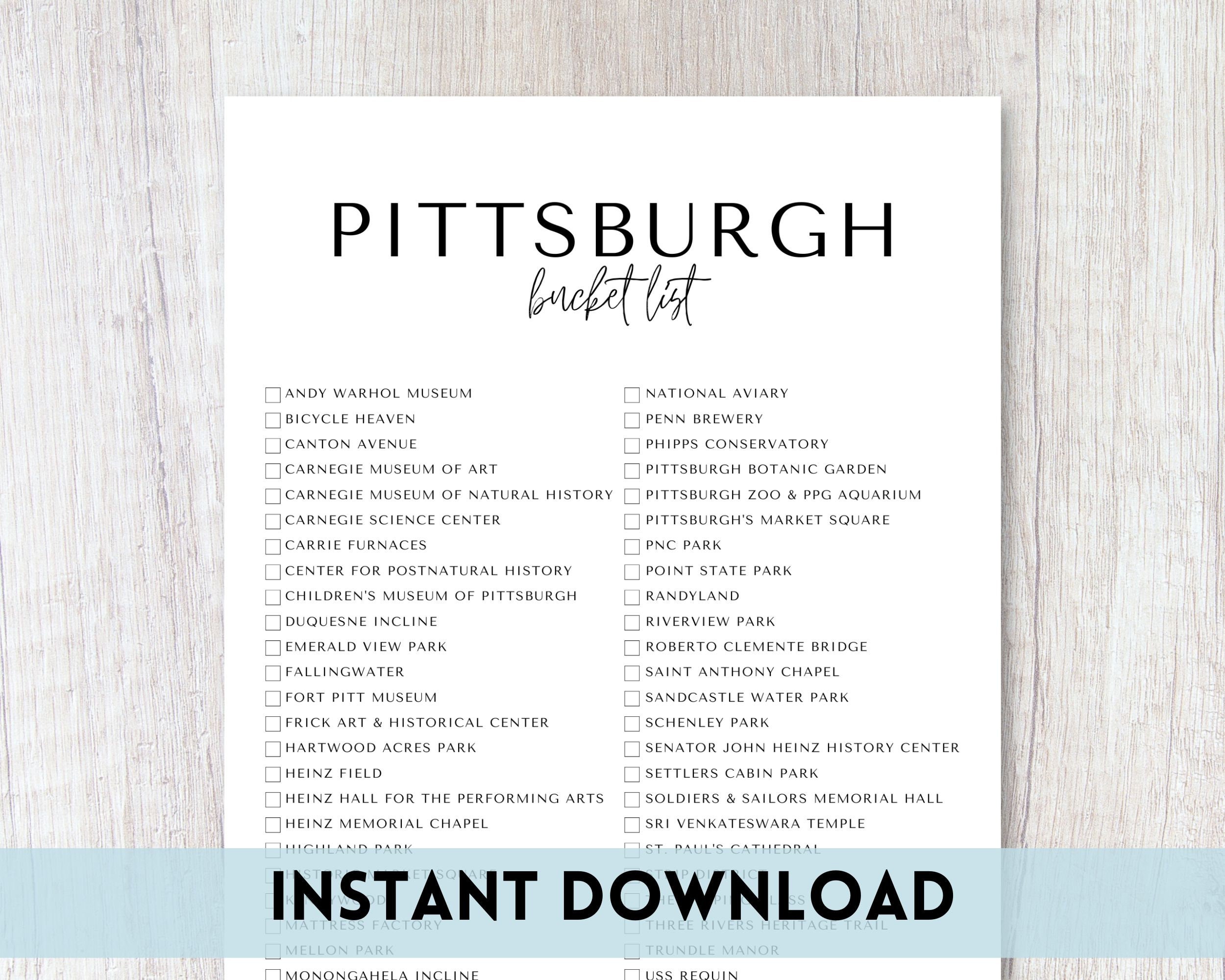 Pittsburgh, Pennsylvania Bucket List Printable Travel Bucket List ...