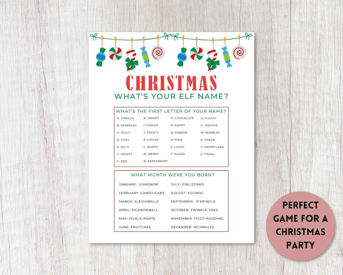 Christmas What's Your Elf Name Printable Christmas Game - Etsy