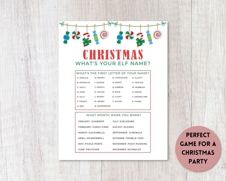 Christmas What's Your Elf Name Printable Christmas Game | Etsy