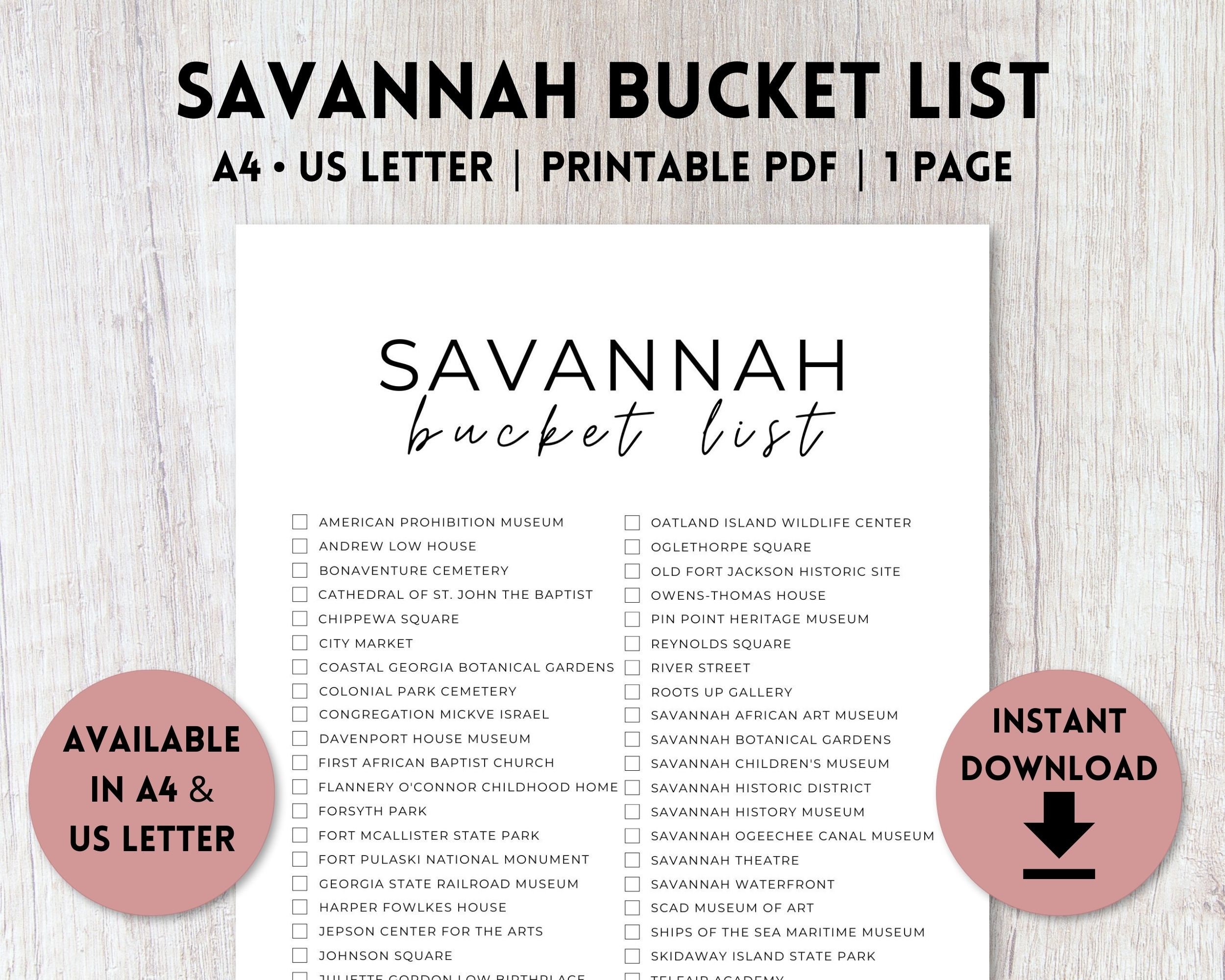 Savannah, Georgia Bucket List Printable | Travel Bucket List | Travel ...