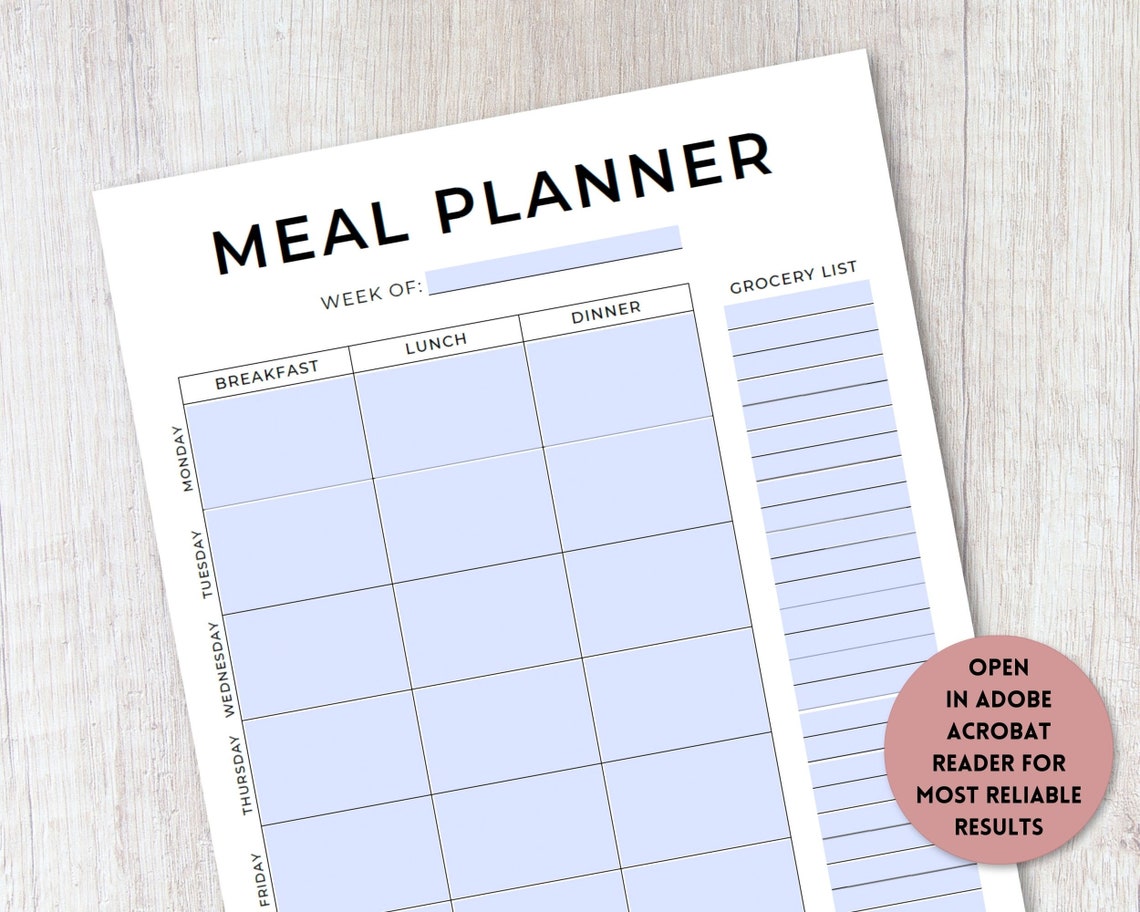 Editable Meal Plan Printable | Menu Planner Template | Grocery List ...