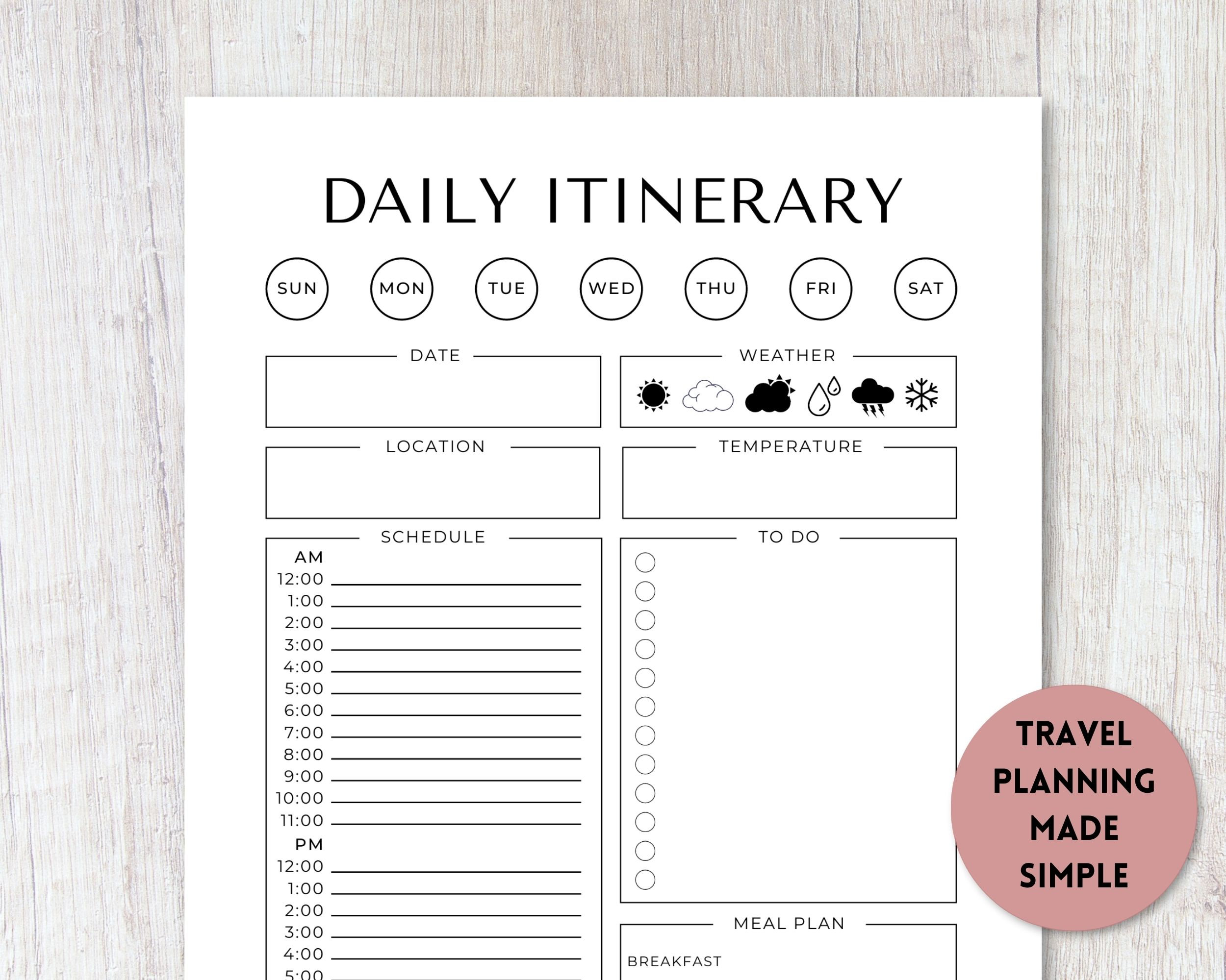 Editable Daily Travel Itinerary Printable Vacation Itinerary - Etsy