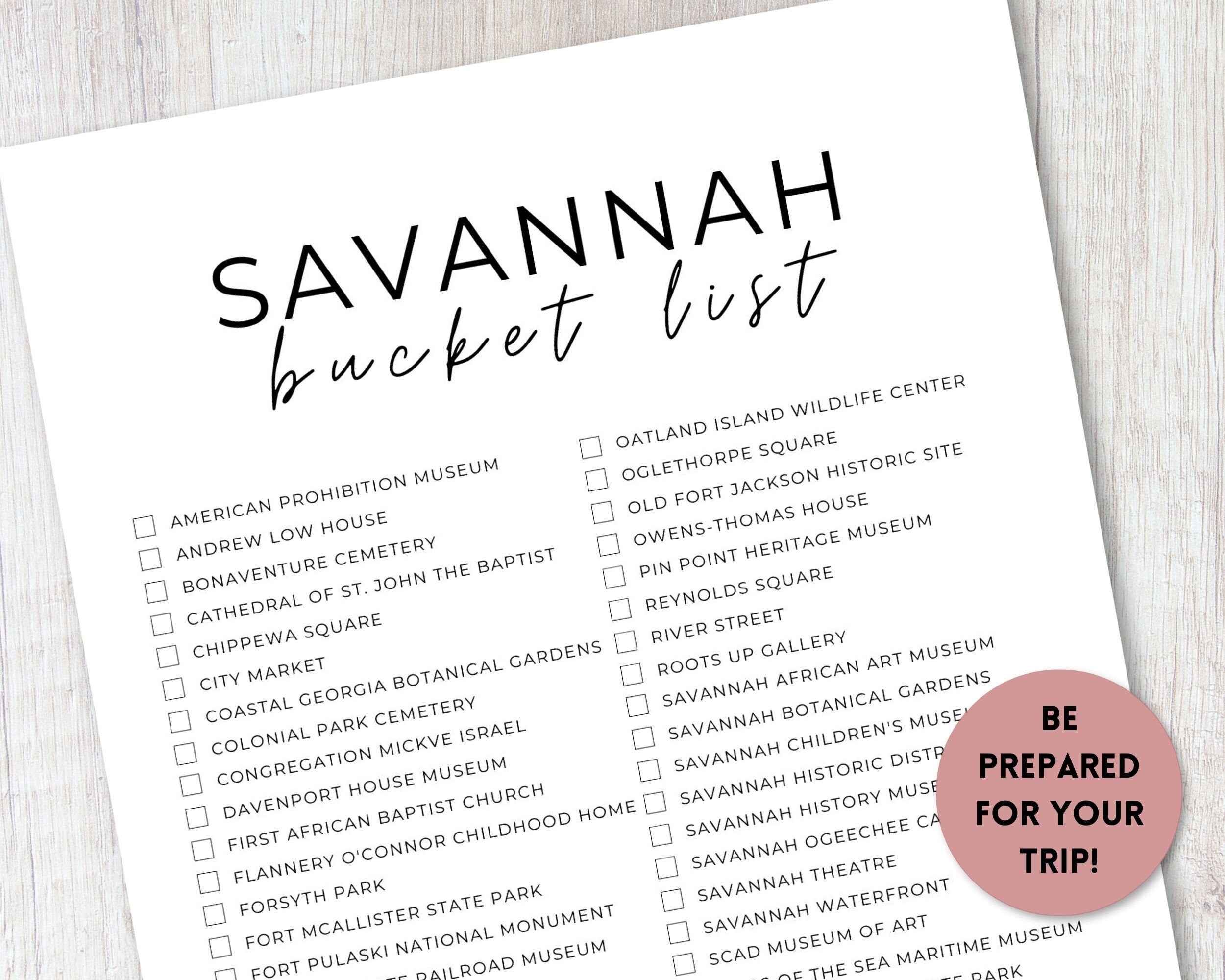 Savannah, Georgia Bucket List Printable | Travel Bucket List | Travel ...