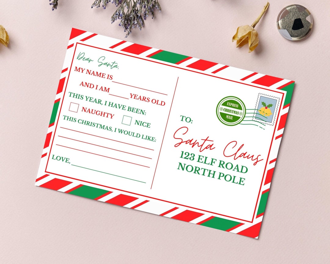 Santa Postcard Printable | Letter to Santa Claus | Dear Santa Letter ...