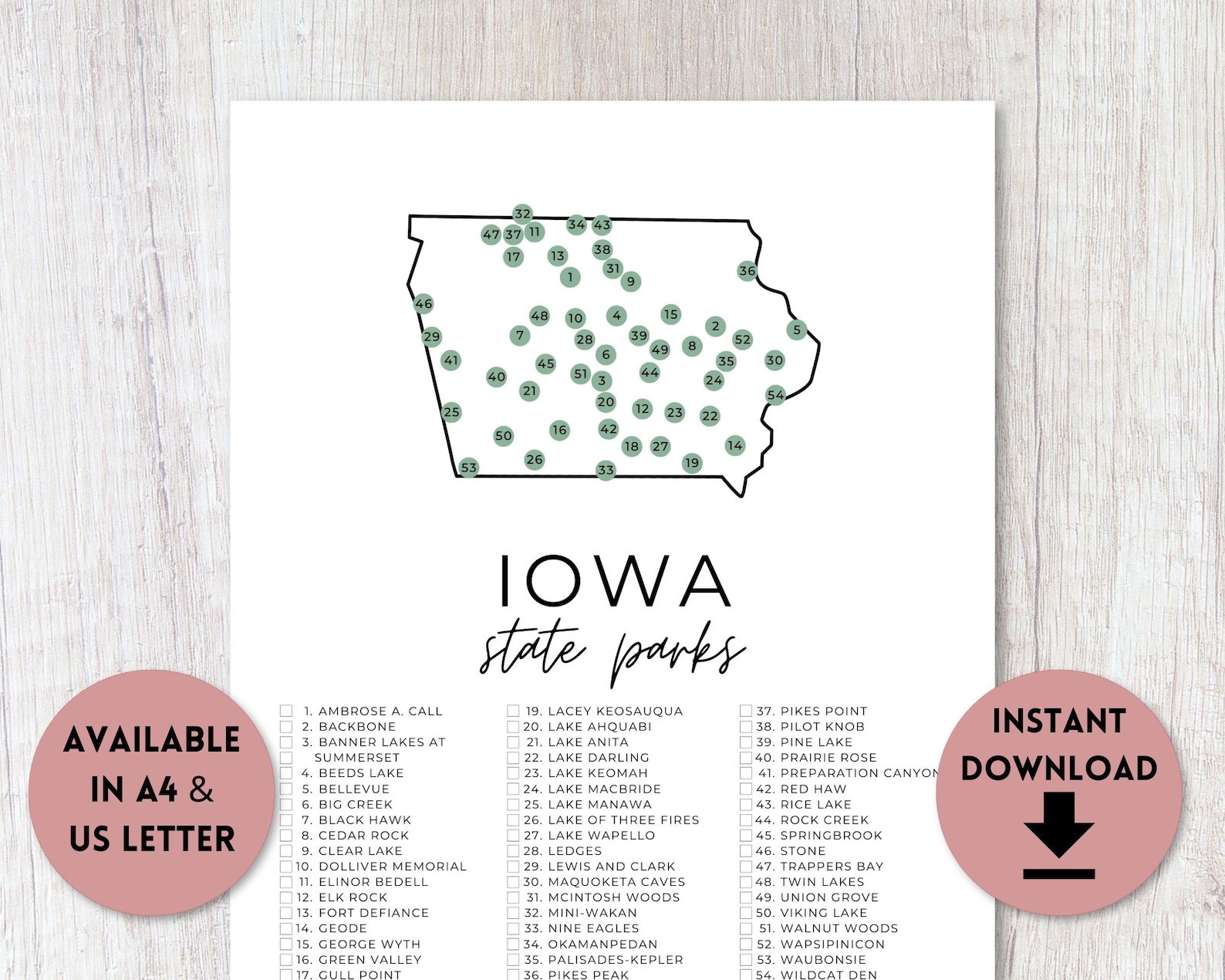 Iowa State Park Map Printable | State Park Checklist | State Parks ...