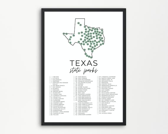 Texas State Park Map Printable State Park Checklist State - Etsy India
