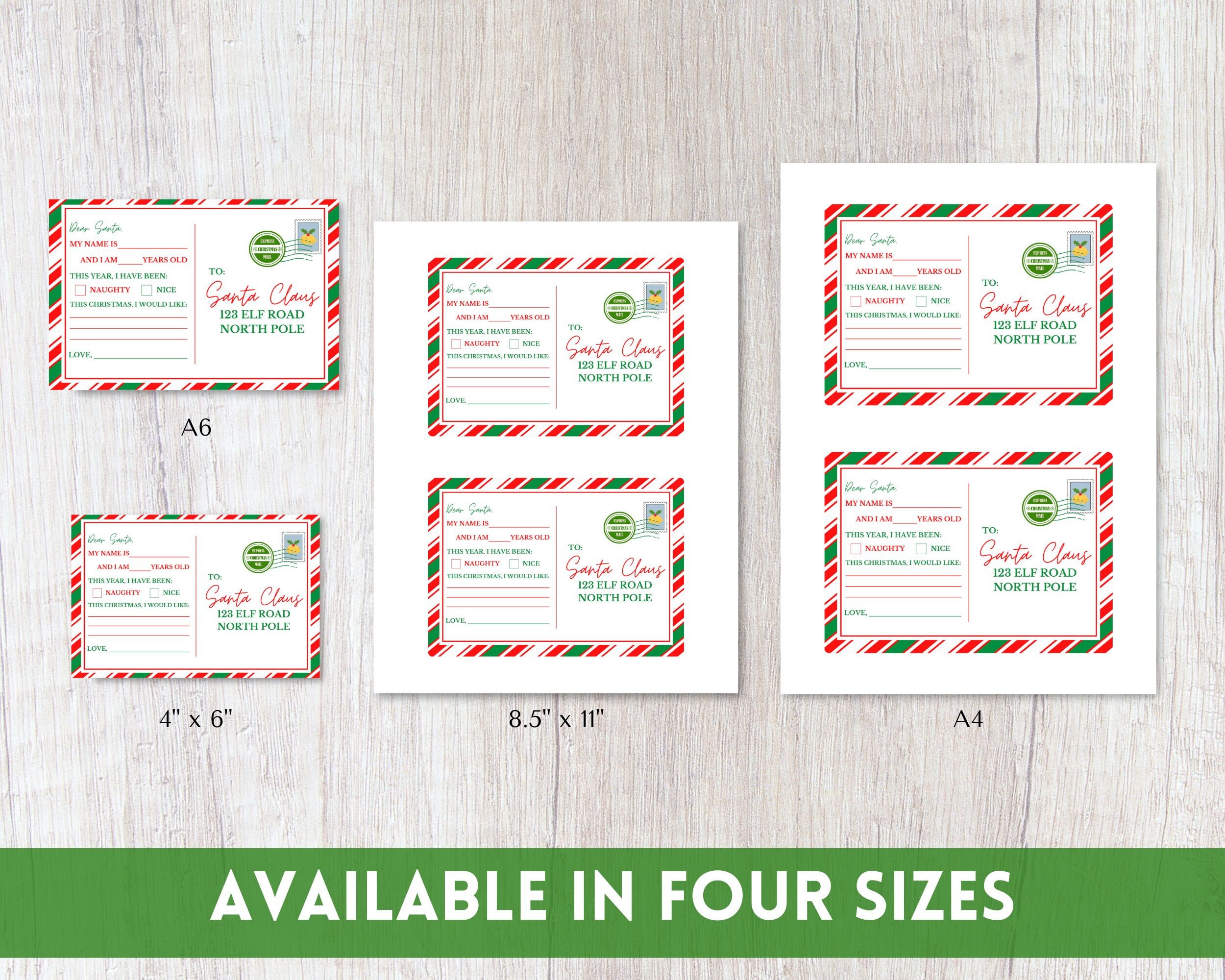 Santa Postcard Printable Letter to Santa Claus Dear Santa Letter Sleigh ...