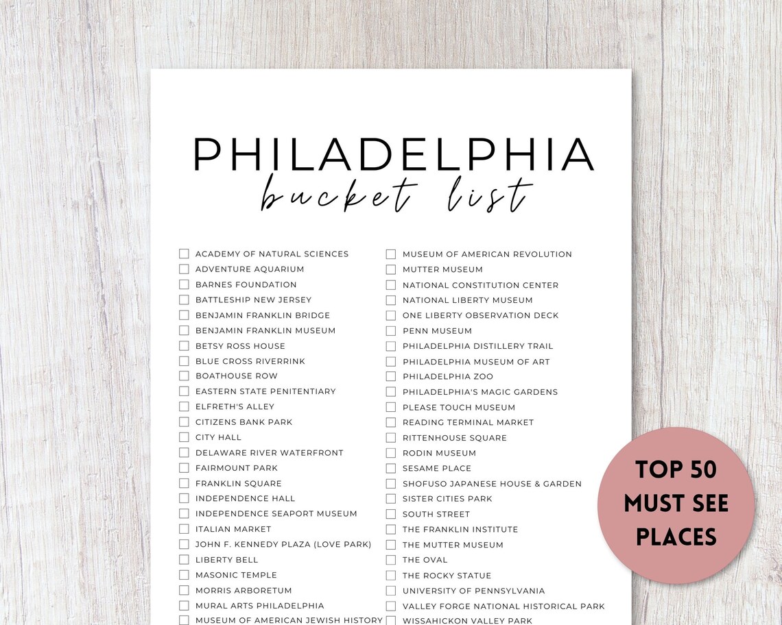 Philadelphia, Pennsylvania Bucket List Printable | Travel Bucket List ...