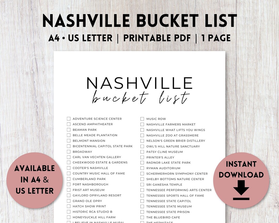 Nashville Tennessee Bucket List Printable Travel Bucket - Etsy