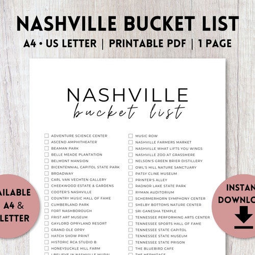 Nashville Tennessee Bucket List Printable Travel Bucket | Etsy