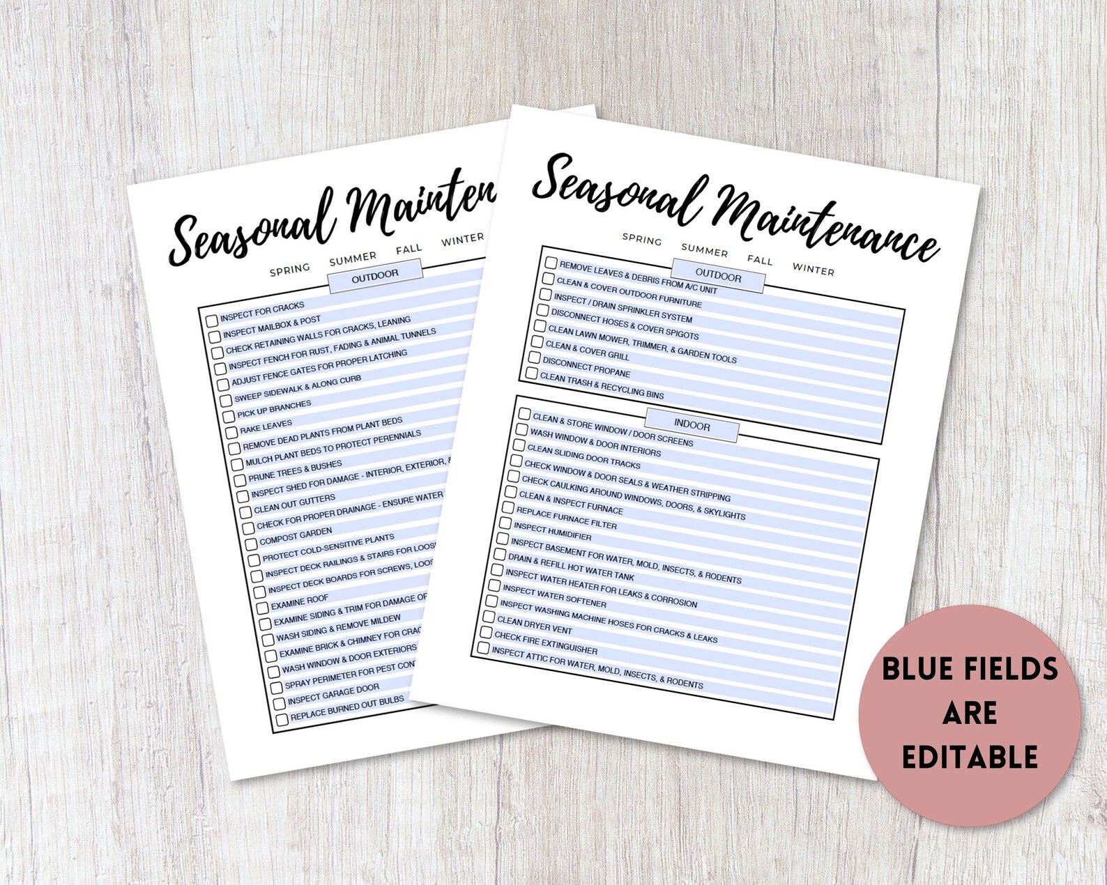 Editable Seasonal Home Maintenance Printable | Maintenance Checklist ...