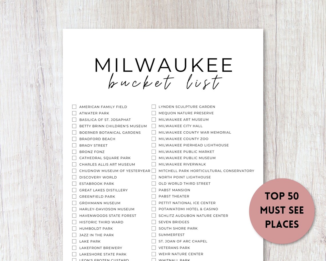 Milwaukee Wisconsin Bucket List Printable Travel Bucket | Etsy