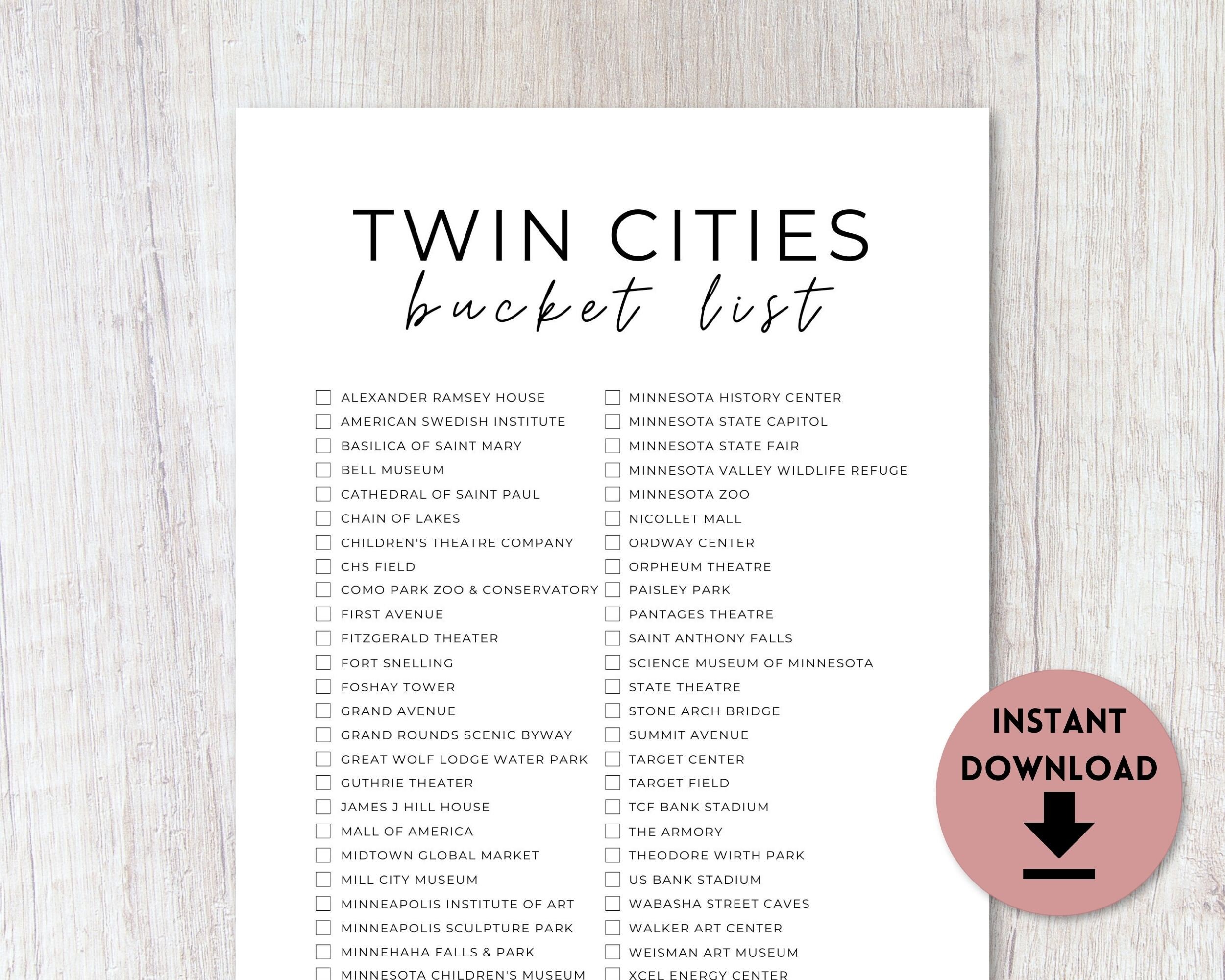 Twin Cities Minnesota Bucket List Printable Minneapolis | Etsy