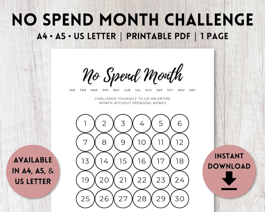 No Spend Month Challenge Printable | No Spend Tracker | No Spend ...