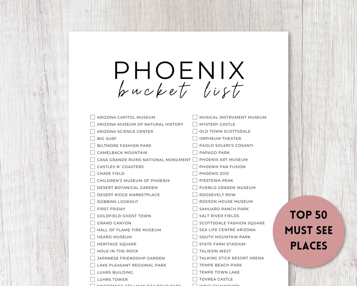 Phoenix Arizona Bucket List Printable Travel Bucket List | Etsy