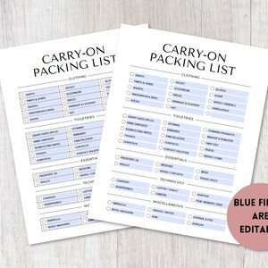 Editable Carry on Packing List Printable | Editable Packing List ...