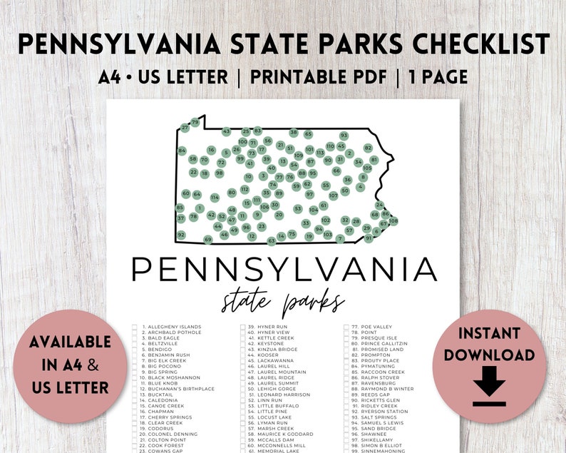 Pennsylvania State Park Map Printable | State Park Checklist | State ...