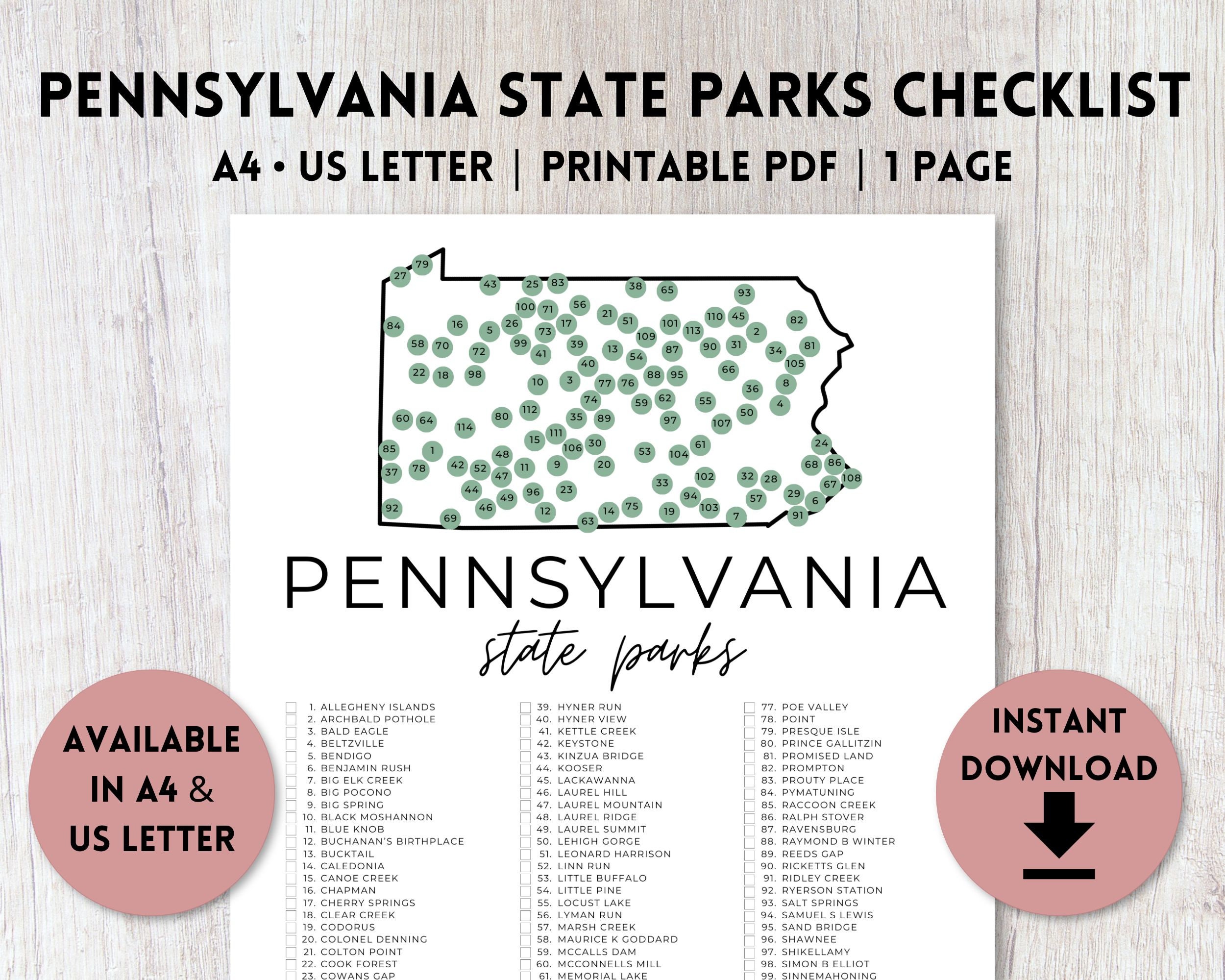 Pennsylvania State Park Map Printable | State Park Checklist | State ...