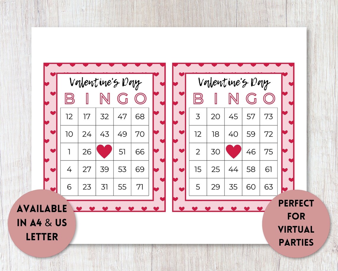 30 Valentines Day Bingo Cards Printable Pink Red Valentines | Etsy