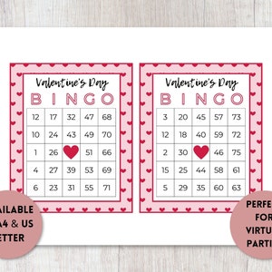 30 Valentines Day Bingo Cards Printable Pink Red Valentines | Etsy