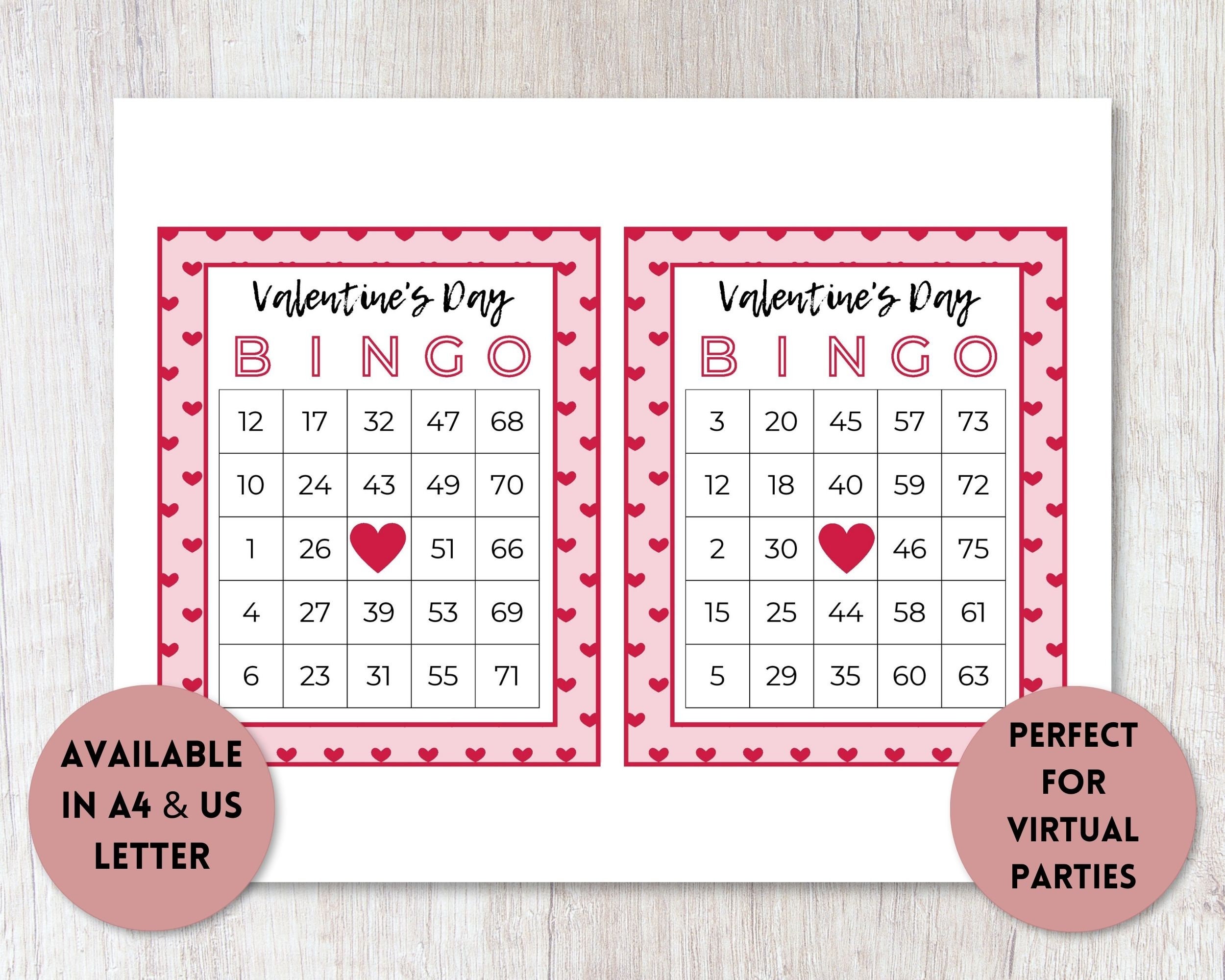 30 Valentines Day Bingo Cards Printable Pink Red Valentines | Etsy