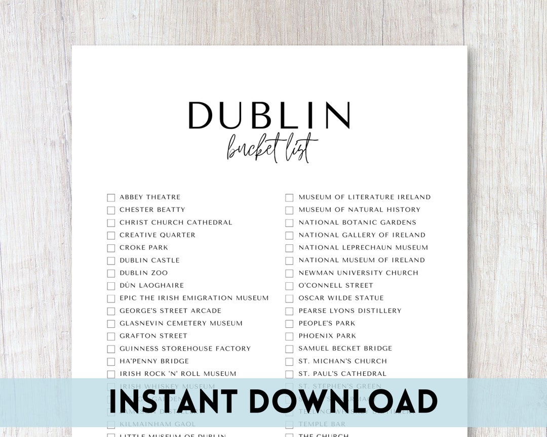 Dublin Ireland Bucket List Printable Travel Bucket List - Etsy