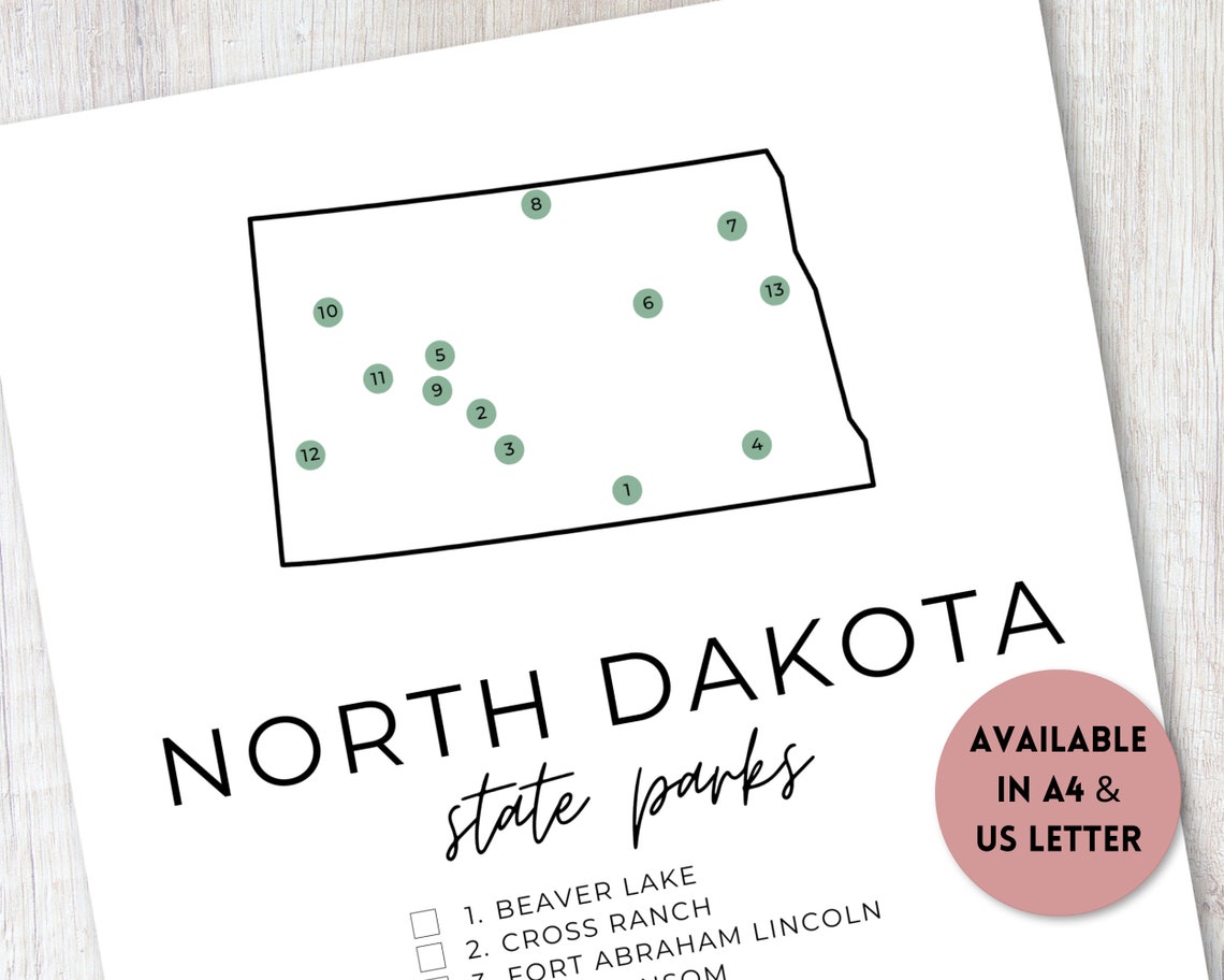 North Dakota State Park Map Printable State Park Checklist - Etsy