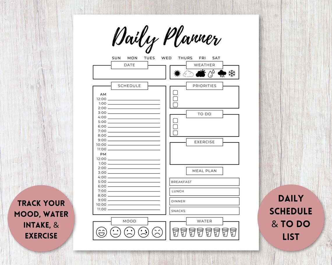 Daily Planner Printable Printable to Do List Mood Tracker A4, A5, US ...