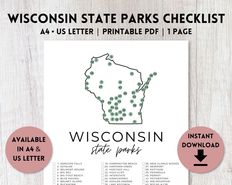 Wisconsin State Park Map Printable | State Park Checklist | State Parks ...