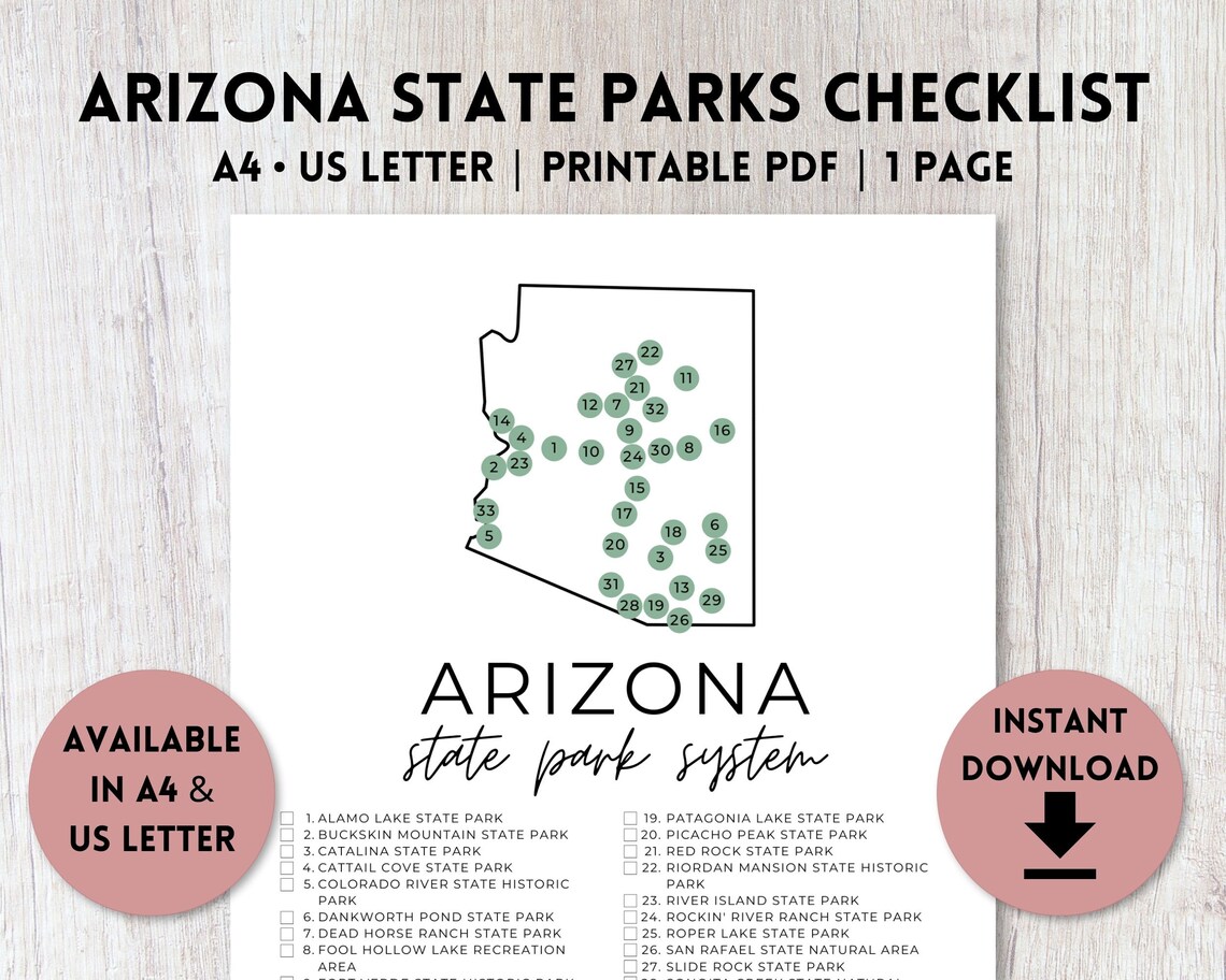 Arizona State Park Map Printable | State Park Checklist | State Parks ...