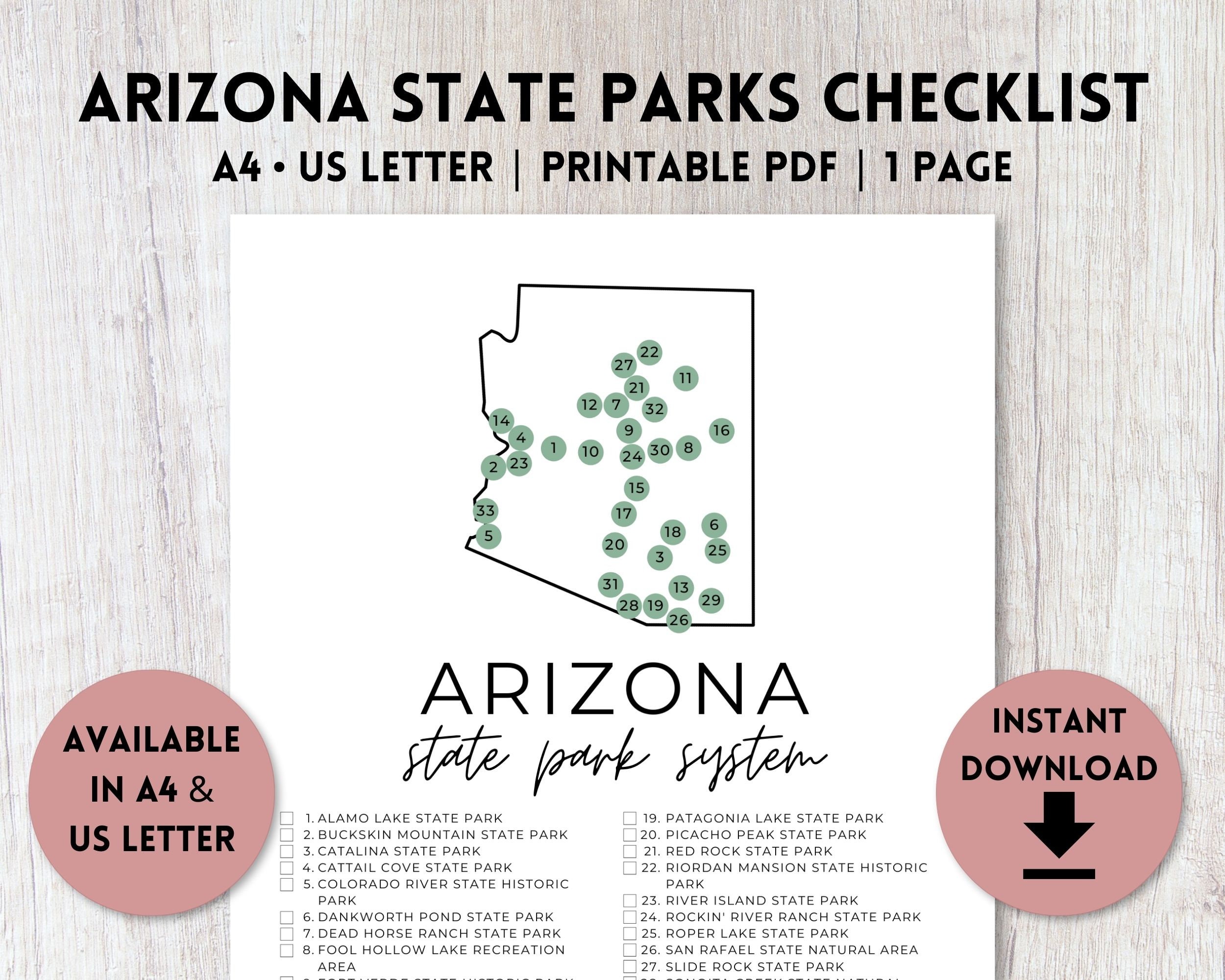 Arizona State Park Map Printable | State Park Checklist | State Parks ...