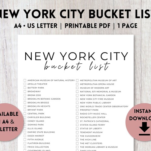New York City New York List Printable Travel Bucket List - Etsy