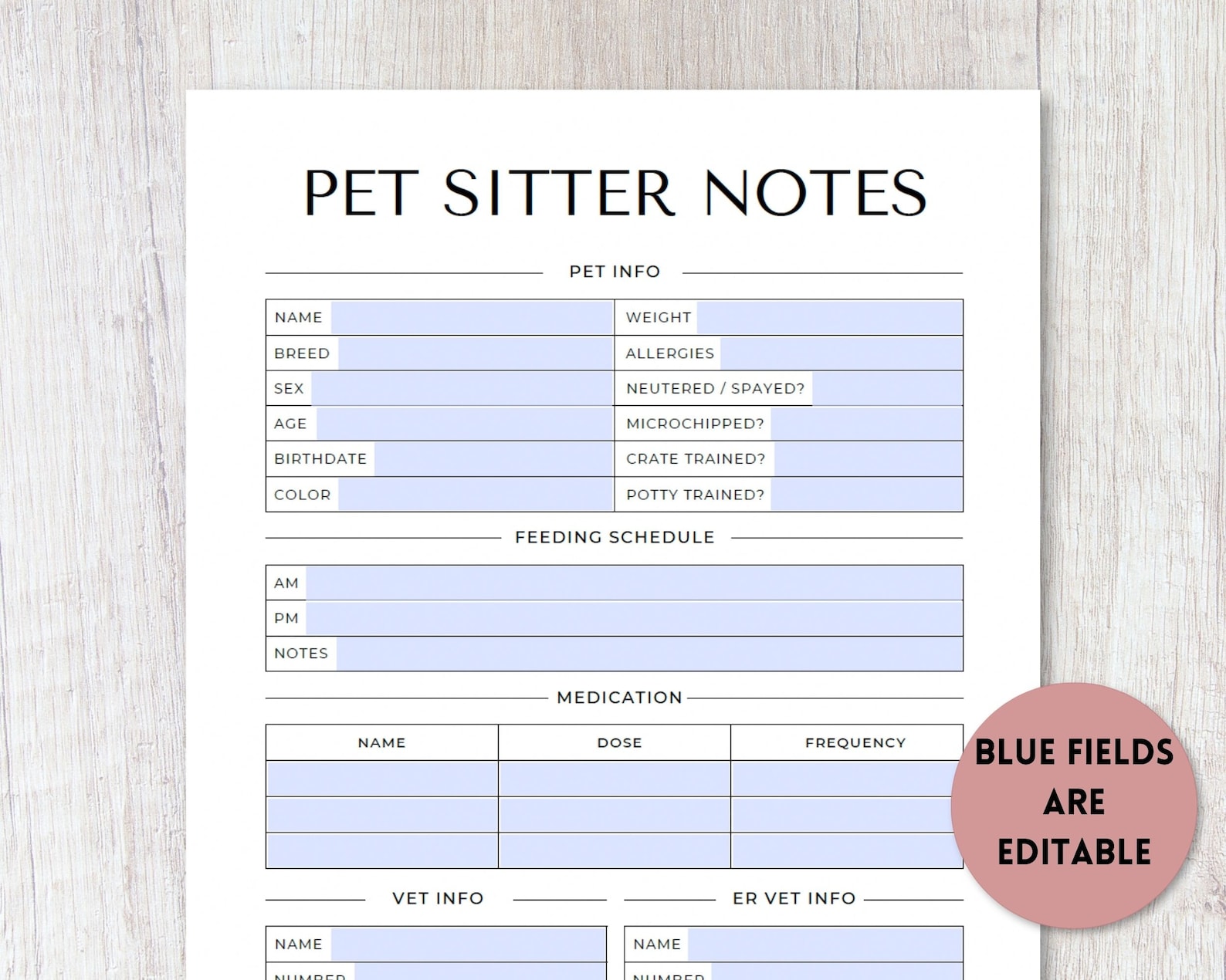 Editable Pet Sitter Notes Printable | Pet Sitter Form | Pet Sitting ...