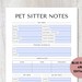Editable Pet Sitter Notes Printable | Pet Sitter Form | Pet Sitting ...