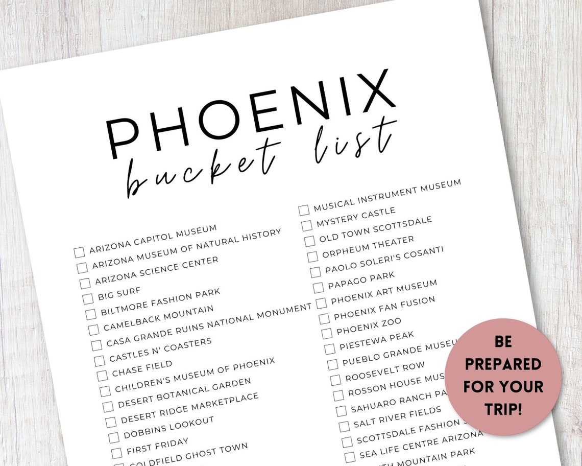 Phoenix Arizona Bucket List Printable Travel Bucket List | Etsy