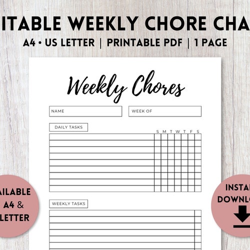 Editable Chore Chart for Kids Printable Weekly Chore List - Etsy