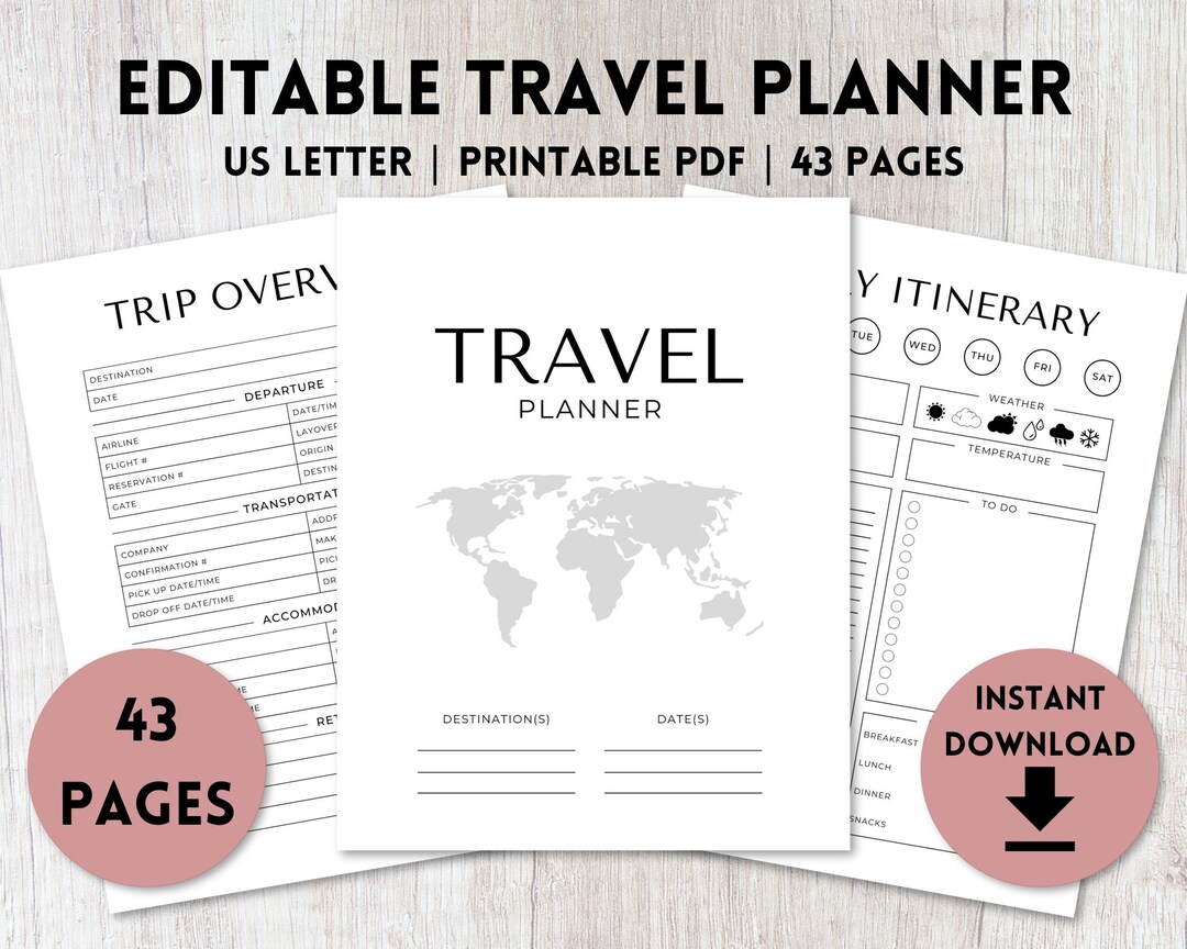 Editable Travel Planner Printable | Vacation Itinerary Template ...