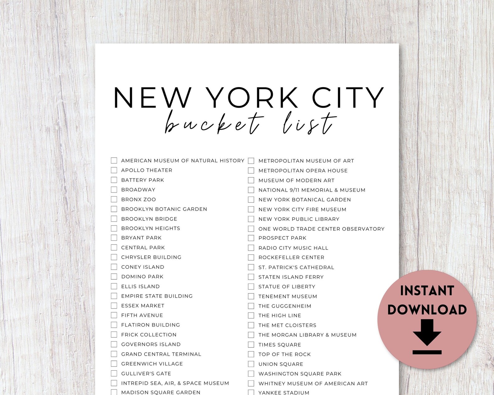 New York City New York List Printable Travel Bucket List - Etsy
