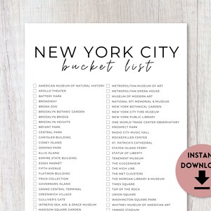 New York City New York List Printable Travel Bucket List - Etsy